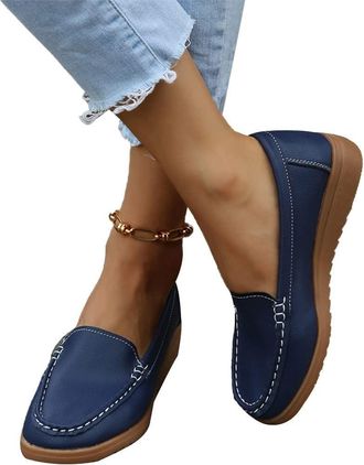 Onsoyours Mokassins Damen Weiches Leder Halbschuhe rutschfest Loafers Slipper Flache Lauflernschuhe Bootsschuhe B Blau 39 EU