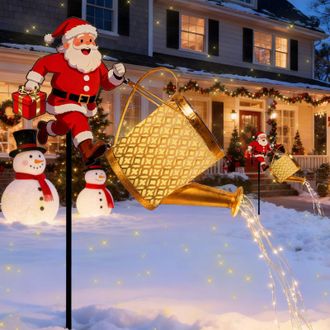 Generic Santa Claus Solar Garden Lights - Outdoor Watering Can LED, Waterproof Solar-Powered Christmas Decoration | Lighting Decor for Yard, Lawn, Pathway, Pa
