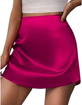 Onsoyours Femme Ete Mini Jupe Moulante Satin Courte Mini Robe De Fête Elégant Décontractée Taille Haute Mini Skirt A Rose Rouge M