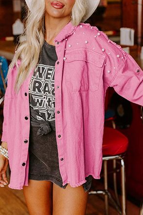 Azura Exchange Perlen-Denim-Jacke mit ausgefranstem Saum