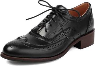 Generic Chaussures Oxford Wingtip pour Femmes Bicolores Brogues Talon Bas pour Affaires et Usage Quotidien Confortable Plusieurs Couleurs,Noir,45 EU