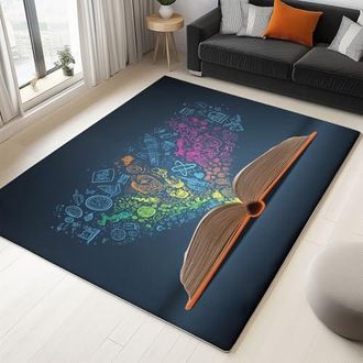 Generic Fantaisie Tapis de Salon Lavable 120 x 170 cm, Faible Poil Antid&eacute;rapant Adapt&eacute; &agrave; laspirateur avec Motif Minimaliste Livre Symbole Tapis Chambre pour C