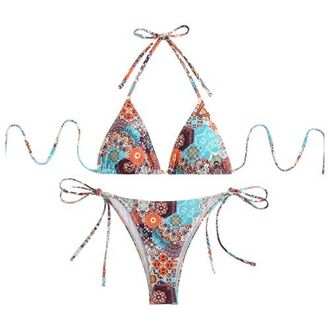 Generic Ensemble bikini push-up deux pi&egrave;ces pour femme - Maillot de bain dos nu - Taille haute - Triangle - Maillot de bain d&eacute;t&eacute; pour femme - Dos nu, bleu cie