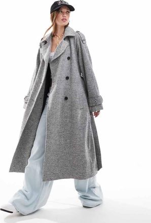 Asos Eleganter Trenchcoat aus Kunstwolle in Salz und Pfeffer-Schwarz