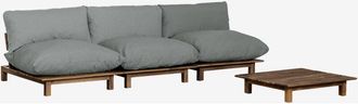 Sklum Brina 3-teiliges modulares Liegesofa-Gartenset mit Couchtisch aus Akazienholz Grau Anthrazit - Sklum
