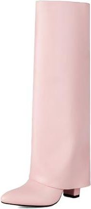 Generic Bottes Femme Haute Au-Dessus du Genou - À Talon Carré Épais - Chaussures Pointue Élégantes Et Confortables - Bottes Mode Couleur Unie-Pink||Numeric_38