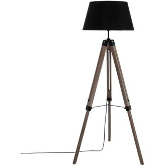Atmosphera Atmosphera - Lampadaire Tr&eacute;pied en Bois et Abat-jour Noir h 145 cm