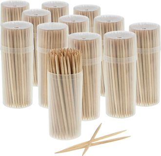 Com-Four 1200x Zahnstocher aus Holz - Zahnhölzer für den täglichen Gebrauch - Toothpicks in Spenderbox - hölzerne Zahnstecher - 6,5 cm (1200 Stück - Set1)