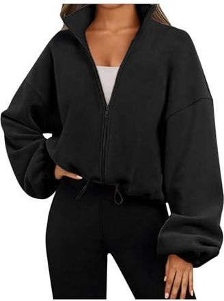 Generic Vestes &agrave; capuche &agrave; fermeture &eacute;clair pour femmes, surdimensionn&eacute;es, en polaire, manteau dentra&icirc;nement 2026, Noir, XXL