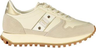 Blauer Beigefarbene Leder Sneakers f&uuml;r Frauen