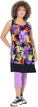 Ulla Popken Femme Grandes Tailles Robe en Jersey imprimé. Décolleté Rond, sans Manches. Coupe évasée Noir 54+ 840425100-54+