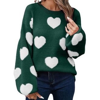Generic Pull &agrave; col rond pour femme - Pull en tricot surdimensionn&eacute; - Automne - Hiver - T-shirts - Haut pour fille - Pull de Saint-Valentin - Pull pour femme -