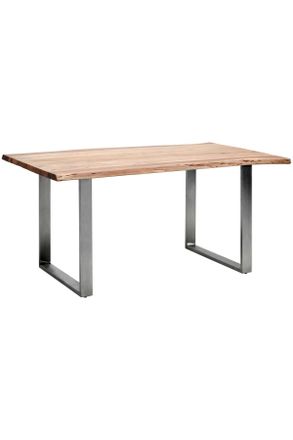 MID.YOU Mid.you Esstisch Edelstahl, Natur, Holz, Metall, Akazie, vollmassiv, Holz, rechteckig, U-Form, 90x76x140 cm, Esszimmer, Tische, Esstische, Baumkantent