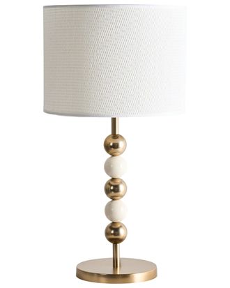 Beliani Tischlampe Metall messing/beige mit Stoffschirm Trommelform 1-flammig 58 cm hoch modern Loky