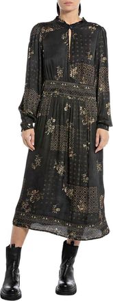 Replay Damen Maxikleid Langarm All Over Print, Dark Brown/Cream 010 (Mehrfarbig), XL
