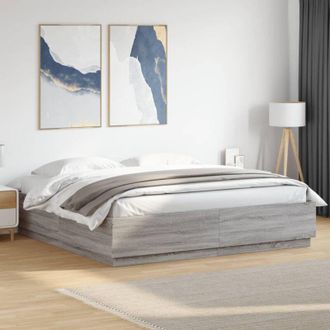 vidaXL Bettgestell mit led Grau Sonoma 180x200 cm Holzwerkstoff Vidaxl