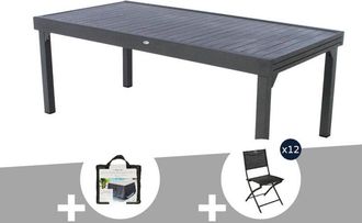 Hesperide Table extensible rectangulaire alu Piazza 10/12 places Graphite + Housse + 12 chaises Modula - Hesp&eacute;ride