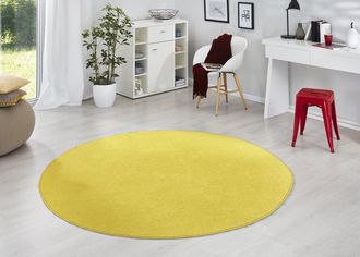 Hanse Home Teppich Fancy Rund - Wohnzimmerteppich einfarbig Modern Velours Teppich für Esszimmer, Wohnzimmer, Kinderzimmer, Flur, Schlafzimmer, Küche - Gelb, Ø13
