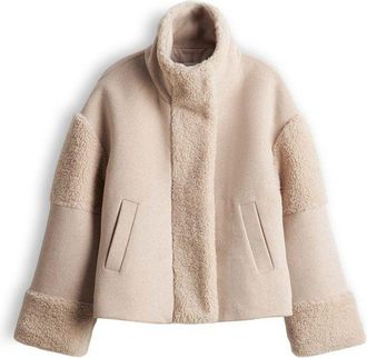 OPUS Winterjacke Heligo aus Velourslederimitat mit Patchwork-Design Gerade Silhouette mit &uuml;berschnittener Schulter und Veloursoptik
