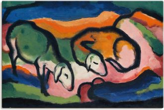 Artland Wanddeko Leinwand Bilder Wandbild 90x60 cm Abstrakte Kunst Tiere Schafe 1912 Expressionismus Franz Marc R0KX