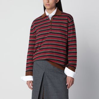 Prada Gestreiftes Poloshirt Tabak in Kaschmir