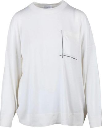 Brunello Cucinelli Femme, Pulls, Blanc, Taille: 40 FR Pulls &agrave; col rond