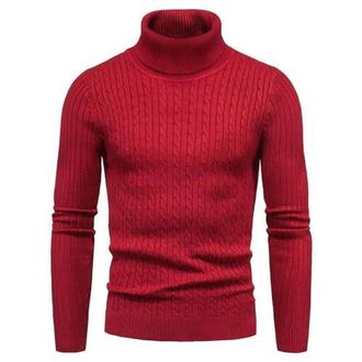 Generic Pull &agrave; col roul&eacute; pour homme - Sans capuche - Pull en tricot &agrave; revers - Coupe ajust&eacute;e - Couleur unie - Thermique - Coupe droite - Haut confortable - Pu