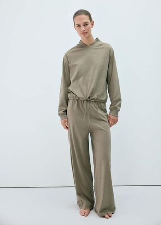 Mango Baumwoll-Sweatshirt mit weichem Finish und Kordeldetail gr&uuml;n - Damen - S - MANGO