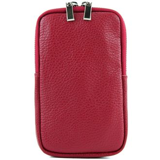 modamoda.de T197 Damen Leder Handytasche 6,7 Zoll Umh&auml;ngetasche handmade in Italy, Farbe:Kirschrot