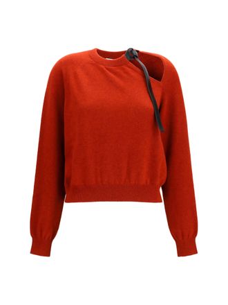 Ferragamo Womens Crewneck Sweater With Cut-Out Detail - Brick Merino Wool