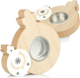 Com-Four 2X Teelichthalter in Christbaumkugelform - dekorative Kerzenständer aus Holz - weihnachtliche Kerzenhalter für jeweils EIN Teelicht (02 Stück - Christ