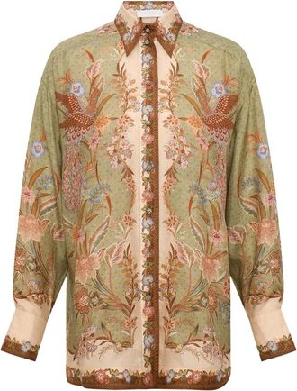 Zimmermann Chemise d&eacute;contract&eacute;e Indra - Femme - Blouses et Chemises - Vert - Taille: 42 FR