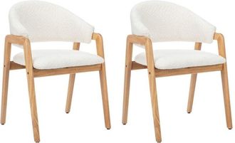 Vente-Unique Vente-unique - Lot de 2 chaises avec accoudoirs en tissu bouclette et bois dhévéa - Blanc et naturel - soluna