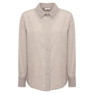 PANICALE Panicale - Chemise en popeline avec d&eacute;tails en cachemire - Femme - Blouses et Chemises - Beige - Taille: 40 FR