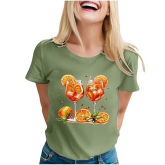 Generic T-shirt d&eacute;contract&eacute; pour femme avec col rond et imprim&eacute;, manches courtes, Vert arm&eacute;e., 3XL