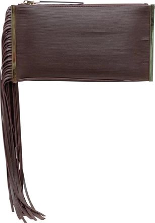 Elisabetta Franchi Femme, Sacs, Brun, Taille: ONE Size Pochette en cuir &agrave; franges