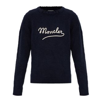 Moncler Baumwollmischpullover mit gesticktem Logo - - Knitwear - Damen - Blau - XS