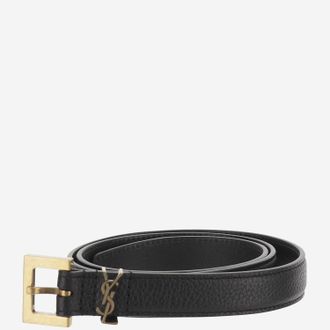 Saint Laurent Mens Leather Belt Cassandre Black