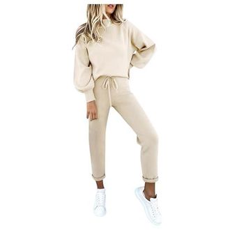 Generic Surv&ecirc;tement court pour femme - Ensemble de 2 pi&egrave;ces - Pull &agrave; manches longues et pantalon &agrave; cordon de serrage - Demi-col roul&eacute; - Couleur unie - D&eacute;contr