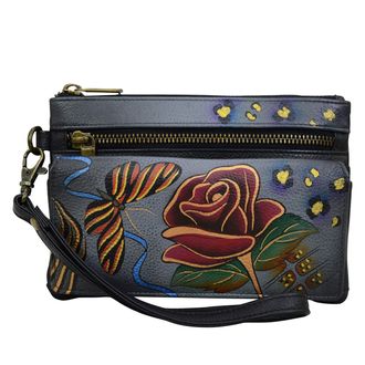 Anuschka Damen Wristlet Wallet & Organizer Echtes Leder, Rose Safari Grau