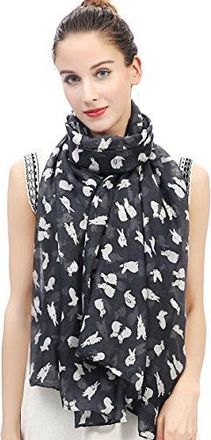 Lina & Lily Écharpe Foulard pour Femme Imprimé Lapin (Gris)