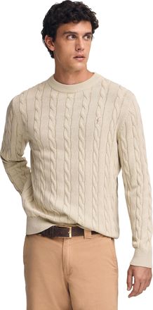 Polo Club Strickpullover beige mit Zopfmuster aus Wollgemisch mit gesticktem Rigby Go-Logo