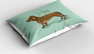 Abakuhaus Dackel Kissenbezug, Niedliche Minimal Rassehund, Dekorativer Standard King Size Gedruckter Kissenbezug, 80 x 40 cm, T&uuml;rkis Anthrazit grau Kakao