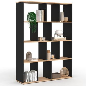 IDMarket B&uuml;cherregal JENA 4 Ebenen schwarz und Holzeffekt H.143 cm