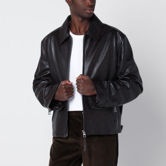 Loewe Dunkelbraune Hirschlederjacke mit Rei&szlig;verschluss