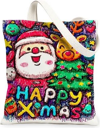 Generic Sacs fourre-tout en toile, motif festif amusant, sacs d&eacute;picerie r&eacute;utilisables, vifs, l&eacute;gers, lavables avec bandouli&egrave;re, Multicolore, 13x15 Inch