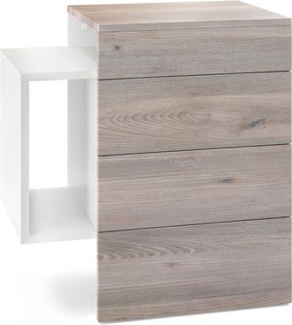 Vladon Nachttisch Queens, Made in Germany, Nachttischschrank mit 2 Schubladen und 1 seitlichem Fach zur Wandmontage, Weiß matt/Eiche Nordic (60 x 63 x 36 cm)