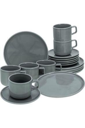 CREATABLE Kaffeeservice, Grau, Keramik, 18-teilig, 250 ml,250 ml, Essen & Trinken, Geschirr, Geschirr-Sets, Kaffeeservice