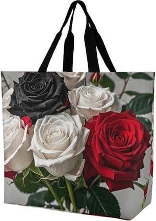 Generic Roses Noires, Blanches Et Rouges Sac A Main Femme R&eacute;utilisable Sacs Imperm&eacute;able Sac Cabas Pour Voyage Gym Plage