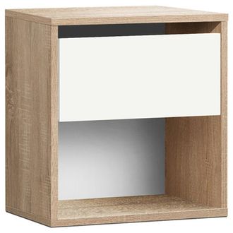 PEGANE Table de chevet Table de nuit avec 1 tiroir sans poign&eacute;e et &eacute;tag&egrave;re ouverte coloris Cambrian/blanc - Longueur 40 x Hauteur 42 x Profondeur 28 cm
